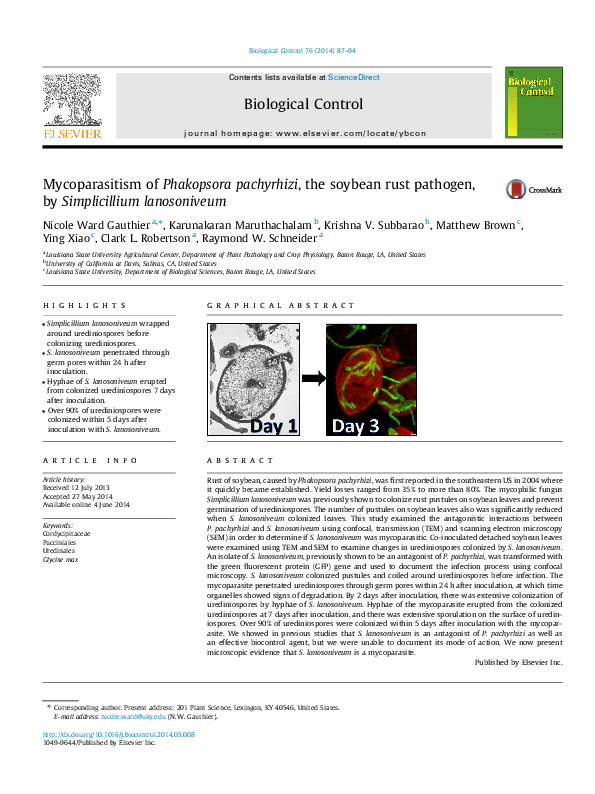 (PDF) Mycoparasitism of Phakopsora pachyrhizi, the soybean rust ...
