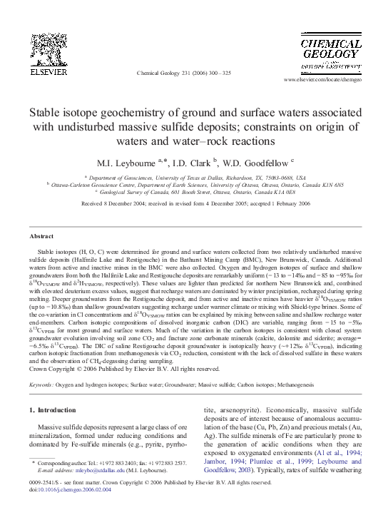 (PDF) Stable isotope geochemistry of ground and surface waters associated with undisturbed ...
