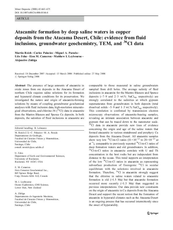 (PDF) Atacamite formation by deep saline waters in copper deposits from ...