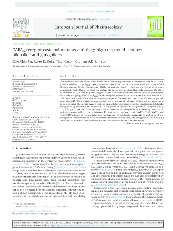 (PDF) Molecular and cellular pharmacology GABA A receptor cysteinyl ...