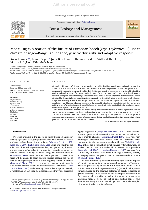 (PDF) Modelling exploration of the future of European beech (Fagus ...