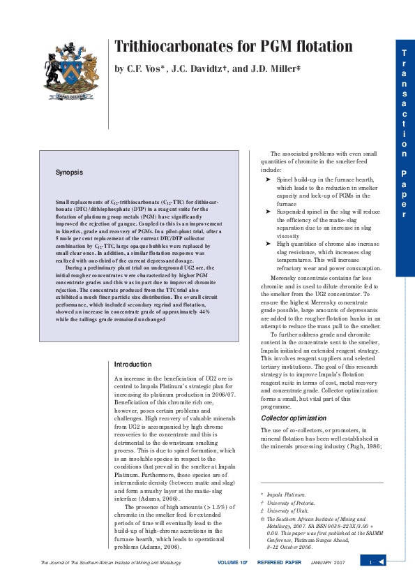 (PDF) Trithiocarbonates for PGM flotation