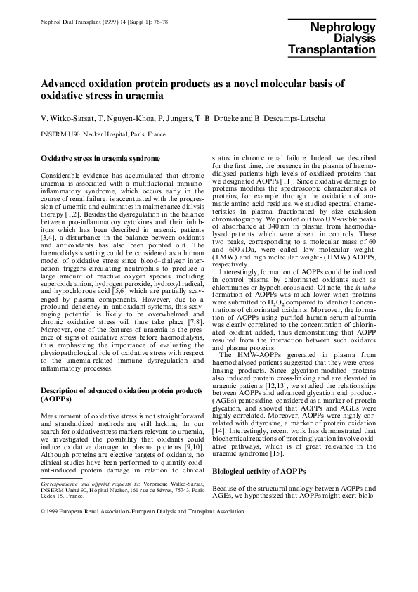 (PDF) Advanced oxidation protein products as a novel molecular basis of ...
