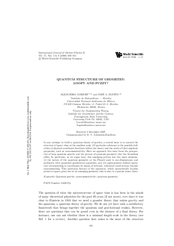 (PDF) Quantum Structure of Geometry: Loopy and Fuzzy?