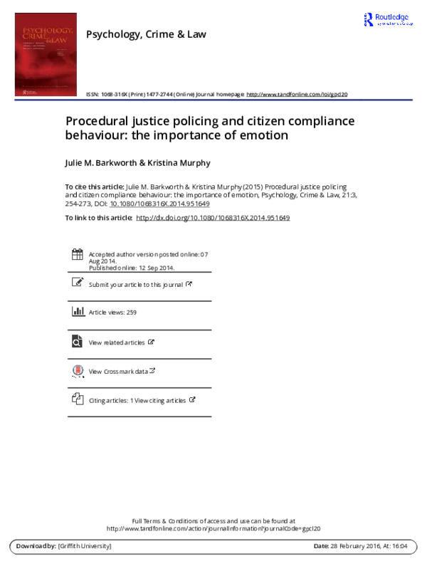 (PDF) Procedural justice policing and citizen compliance behaviour: The importance of emotion