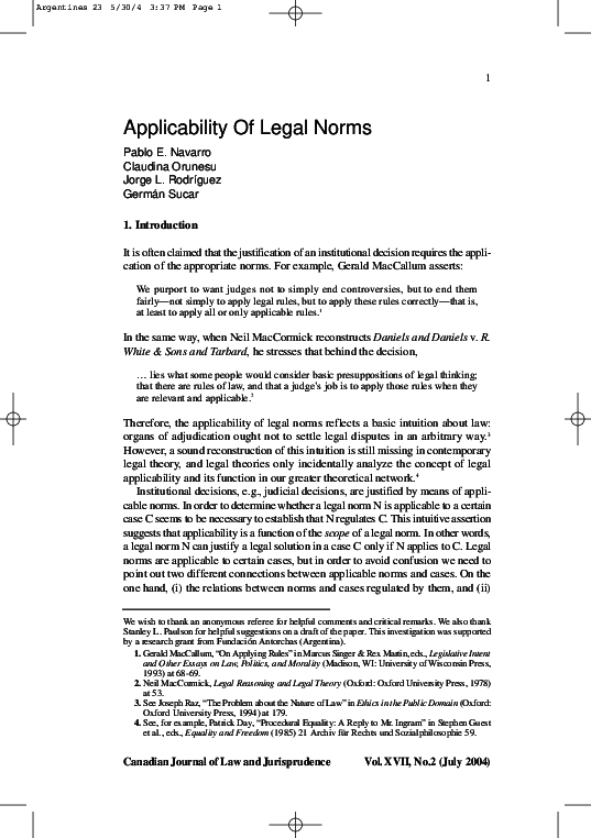 (PDF) Applicability of Legal Norms