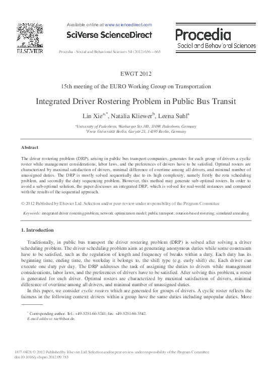 (PDF) Integrated Driver Rostering Problem in Public Bus Transit