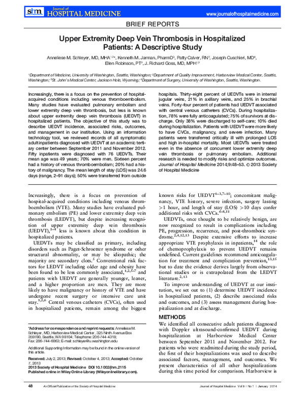 (PDF) Upper extremity deep vein thrombosis in hospitalized patients: A ...