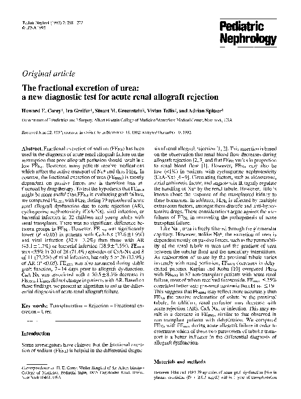 (PDF) The fractional excretion of urea: a new diagnostic test for acute ...