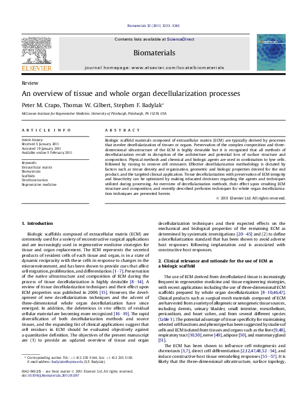 (PDF) An overview of tissue and whole organ decellularization processes