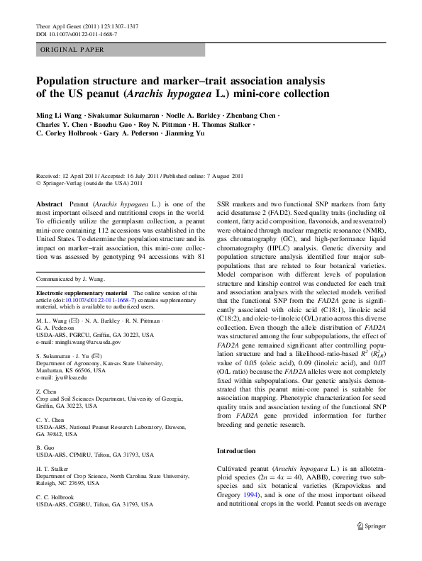 (PDF) Population structure and marker–trait association analysis of the US peanut (Arachis ...