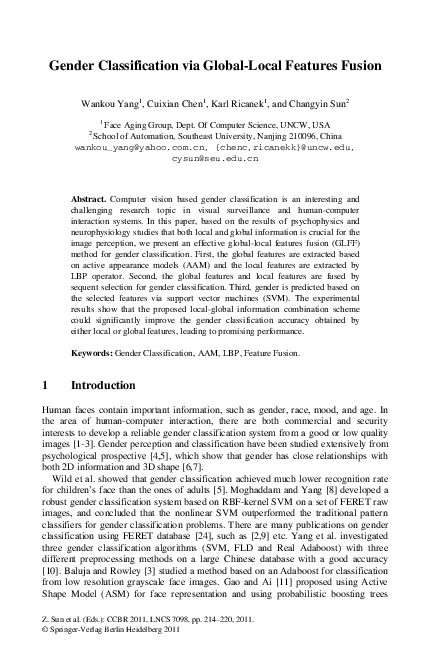 (PDF) Gender Classification via Global-Local Features Fusion