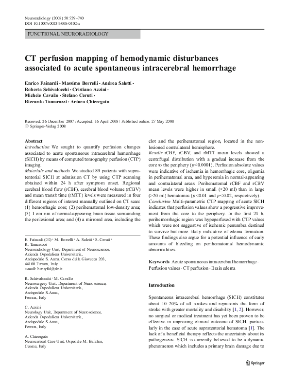 (PDF) CT perfusion mapping of hemodynamic disturbances associated to acute spontaneous ...