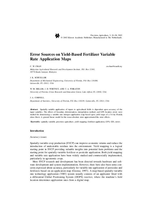 (PDF) Error sources on yield-based fertilizer variable rate application ...