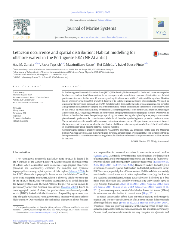 Pdf Cetacean Occurrence And Spatial Distribution Habitat Modelling