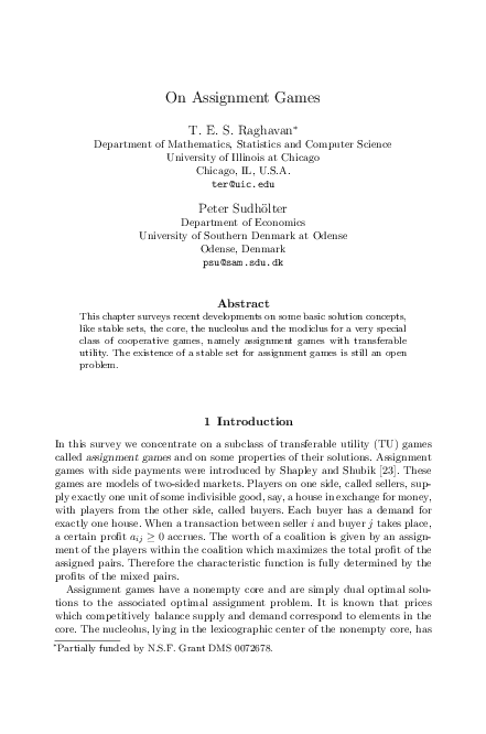 (PDF) On Assignment Games