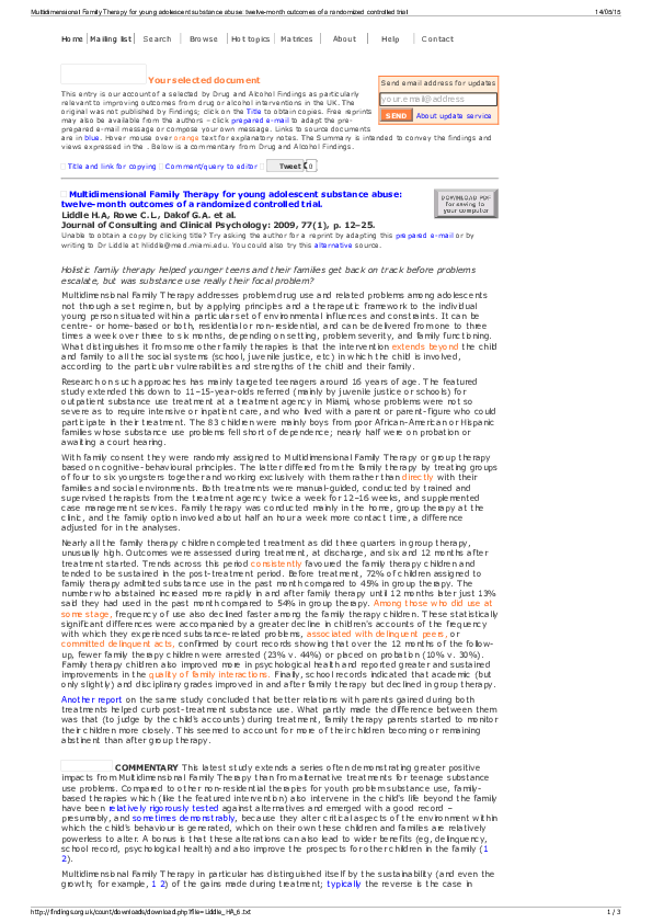 (PDF) Multidimensional Family Therapy | Howard Liddle - Academia.edu