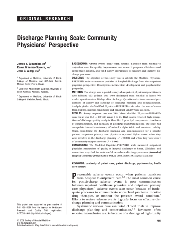 (PDF) Discharge planning scale: Community physicians' perspective