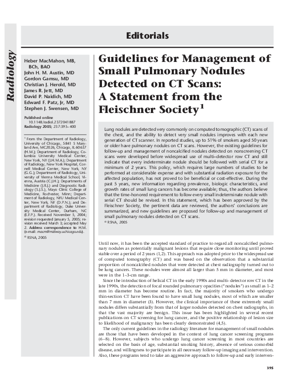 (PDF) Guidelines for Management of Small Pulmonary Nodules Detected on ...