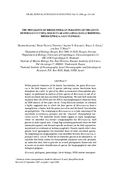 (PDF) The Phylogeny of Rhizocephalan Parasites of the Genus ...
