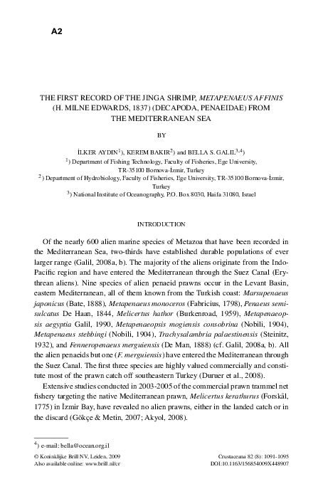 (PDF) The first record of the Jinga shrimp, Metapenaeus affinis (H ...