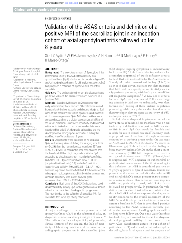 (PDF) Validation of the ASAS criteria and definition of a positive MRI ...