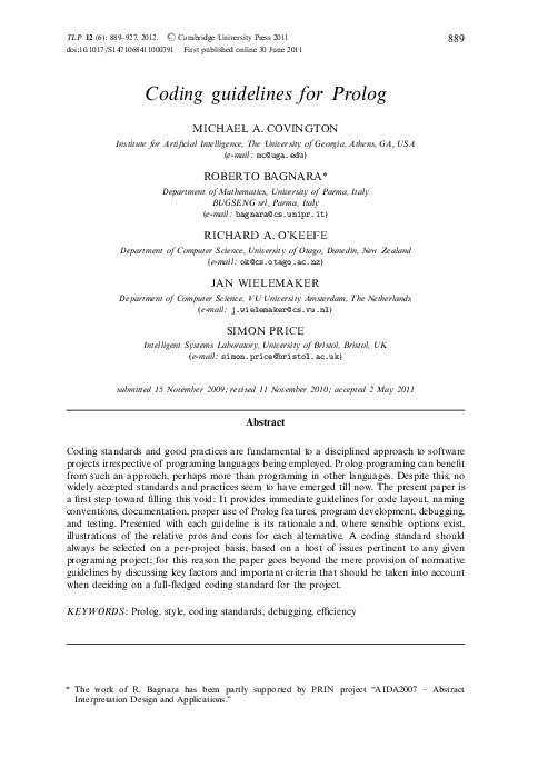 (PDF) Coding guidelines for Prolog