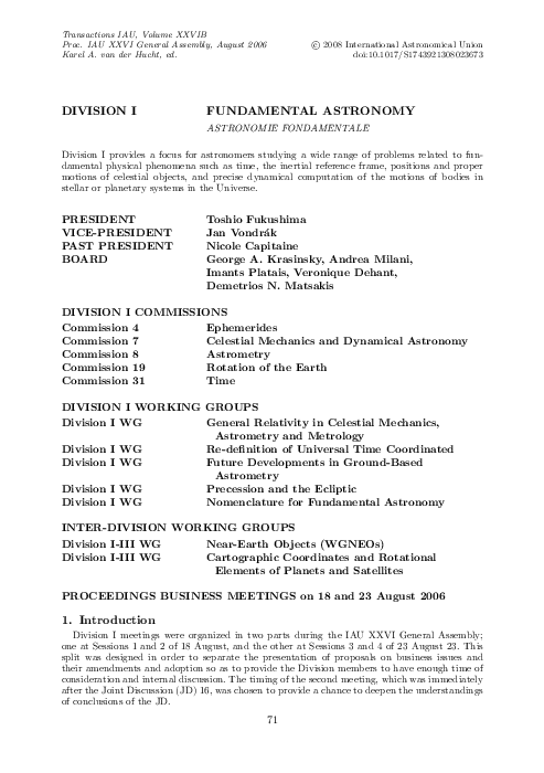 (PDF) Division I: Fundamental Astronomy