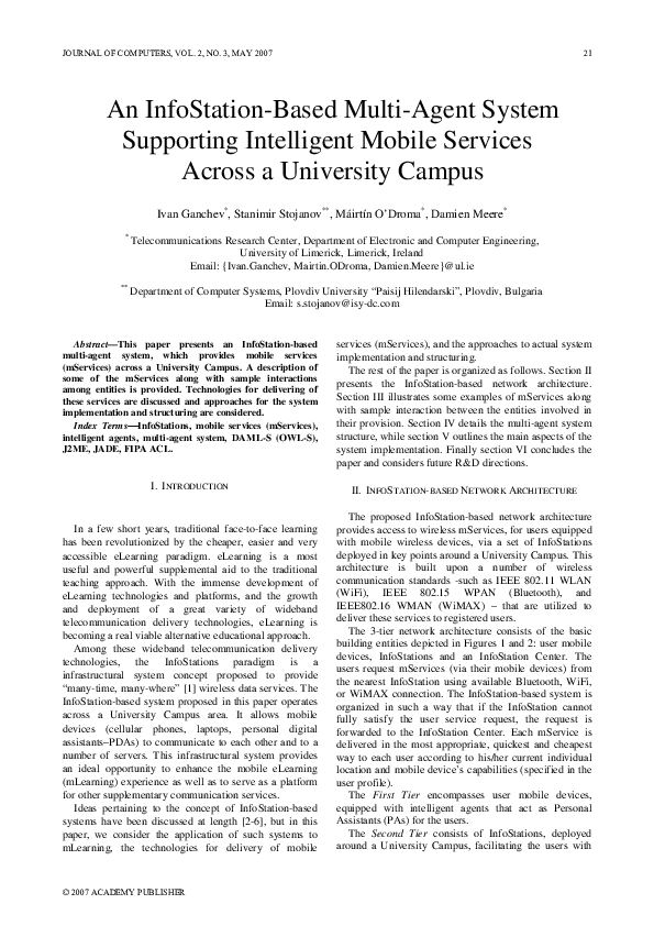(PDF) An InfoStation-Based Multi-Agent System Supporting Intelligent Mobile Services Across a ...