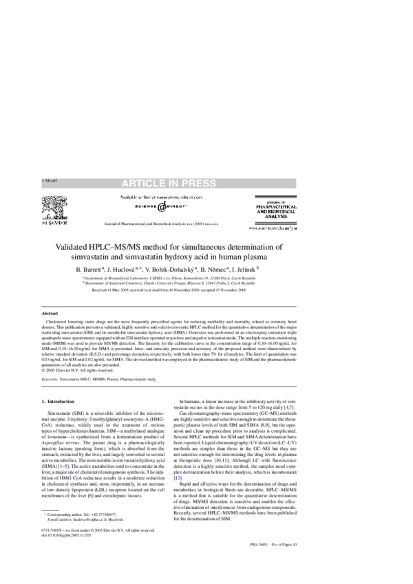 Pdf Validated Hplcmsms Method For Simultaneous Determination Of