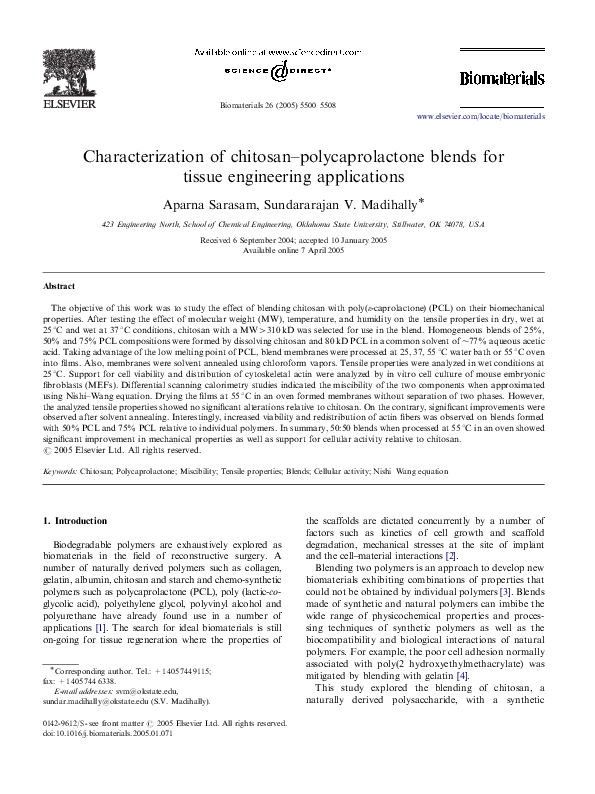 (PDF) Characterization of chitosan–polycaprolactone blends for tissue engineering applications