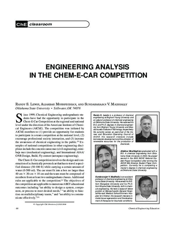 (PDF) Engineering Analysis in the Chem-E-Car Competition