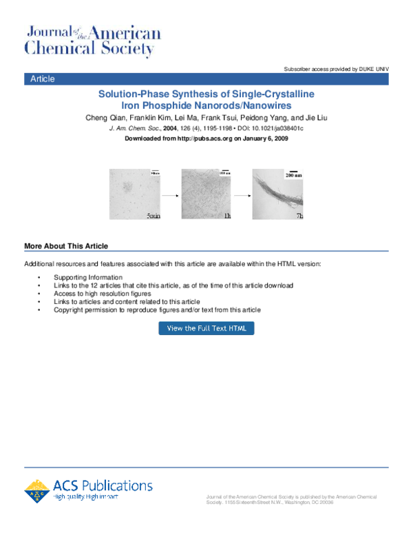 (PDF) Solution-Phase Synthesis of Single-Crystalline Iron Phosphide ...