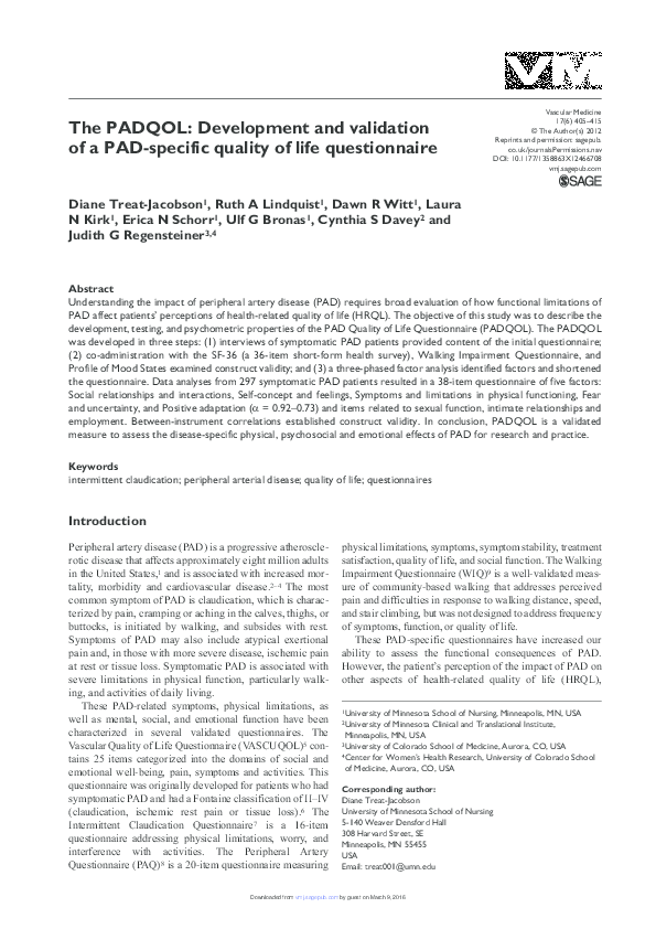 (PDF) The PADQOL: Development and validation of a PAD-specific quality ...