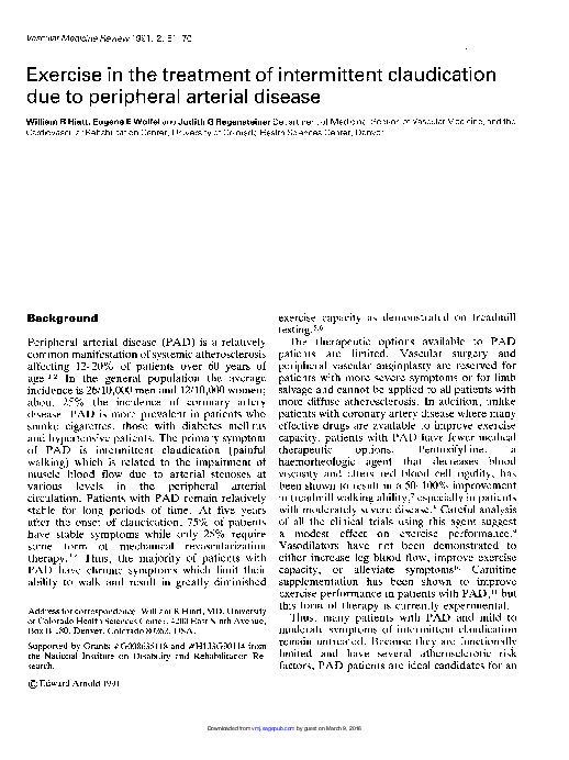 (PDF) Exercise in the treatment of intermittent claudication due to ...