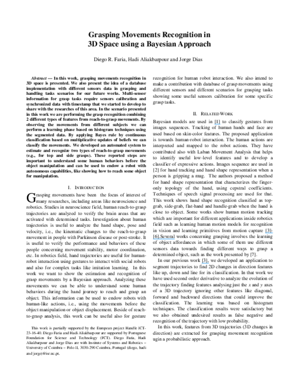 (PDF) Grasping movements recognition in 3D space using a bayesian approach