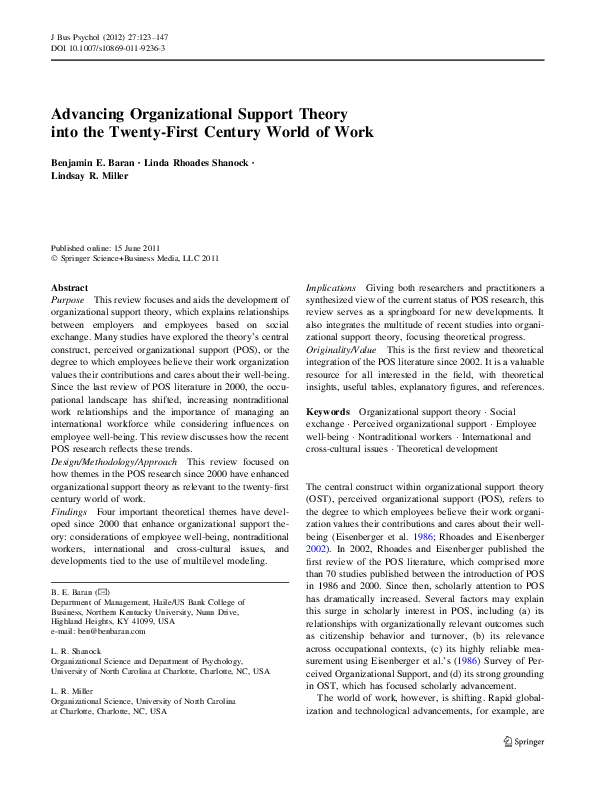 (PDF) Advancing Organizational Support Theory into the Twenty-First ...