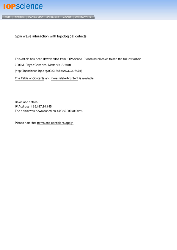 (PDF) Spin wave interaction with topological defects
