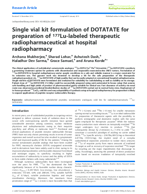 (PDF) Single vial kit formulation of DOTATATE for preparation of (177 ...