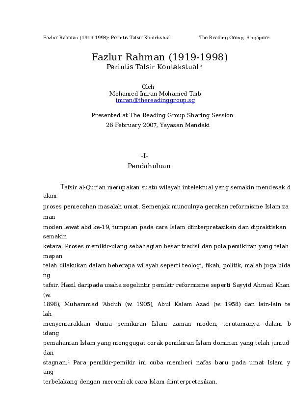 (DOC) tafsir kontekstual Fazlur Rahman