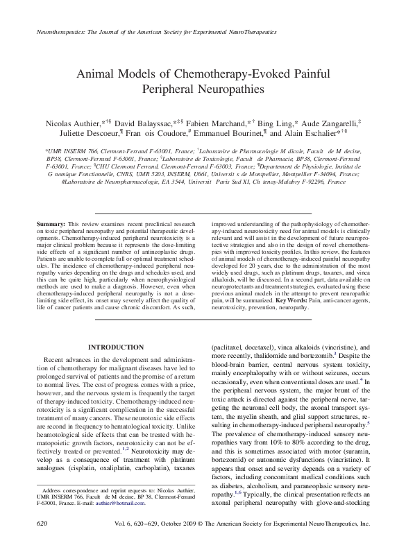 (PDF) Animal models of chemotherapy-evoked painful peripheral neuropathies