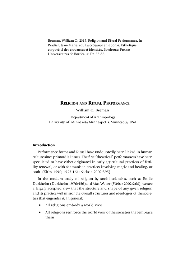 (PDF) RELIGION AND RITUAL PERFORMANCE