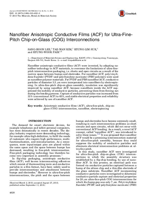 (PDF) Nanofiber ACFs for Fine-Pitch COG Interconnections