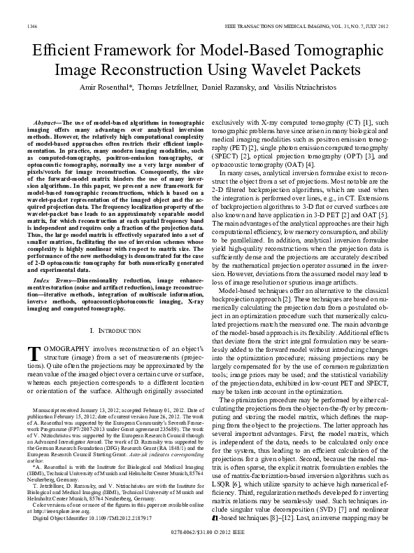(PDF) Efficient Framework for Model-Based Tomographic Image Reconstruction Using Wavelet Packets