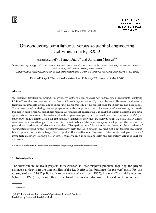 (PDF) On Conducting Simultaneous Versus Sequential Engineering ...