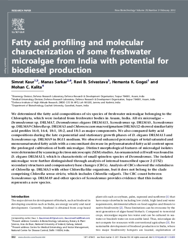 (PDF) Fatty acid profiling and molecular characterization of some ...