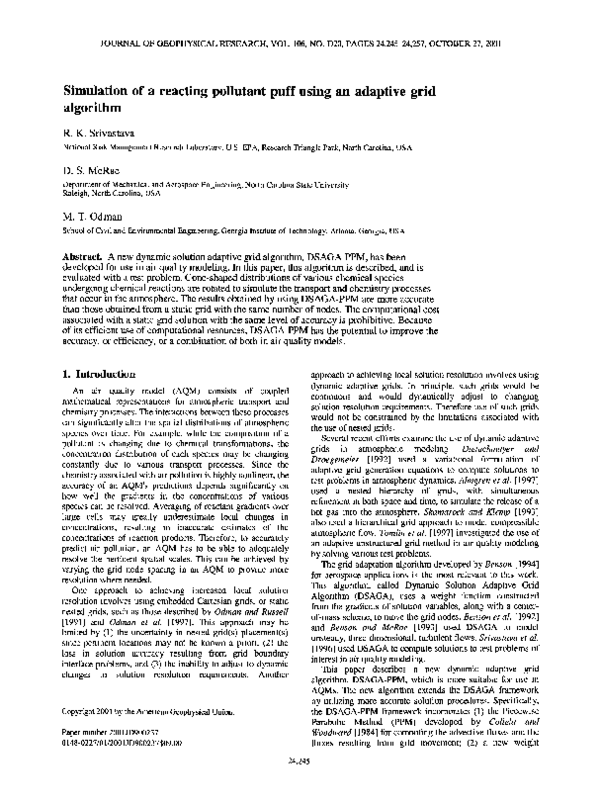 (PDF) Simulation of a reacting pollutant puff using an adaptive grid algorithm