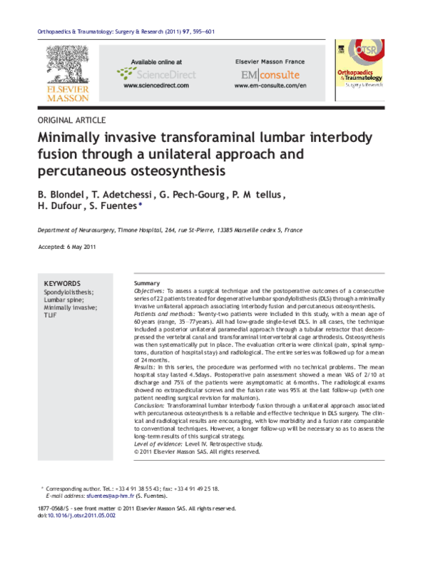 (PDF) Minimally invasive transforaminal lumbar interbody fusion and ...