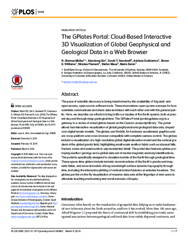 (PDF) The GPlates Portal: Cloud-Based Interactive 3D Visualization of ...