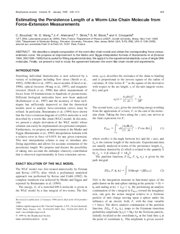 (PDF) Estimating the Persistence Length of a Worm-Like Chain Molecule ...